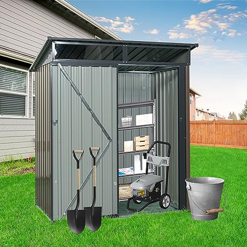 5x3ft Outdoor Storage Shed, Metal Garden Shed for Garbage Can, Tool, Outside Sheds & Outdoor Storage Galvanized Steel with Lockable Door for Backyard, Patio, Lawn(Brown)