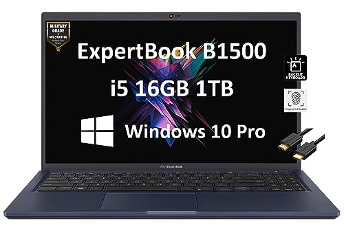 ASUS ExpertBook B1 B1500 15.6" FHD (Intel 4-Core i5-1135G7, 16GB RAM, 1TB PCIe SSD, Military Grade Durable) Business Laptop, Fingerprint, Backlit, 3-Year Warranty, IST HDMI, Win 10/11 Pro