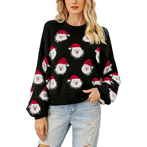 Christmas Sweater for Women Cute Merry Xmas Santa Holiday Pullover Knit Long Sleeve Crew Neck Christmas Sweater Tops Women Ugly Christmas Tree Reindeer Holiday Knit Sweater Pullover