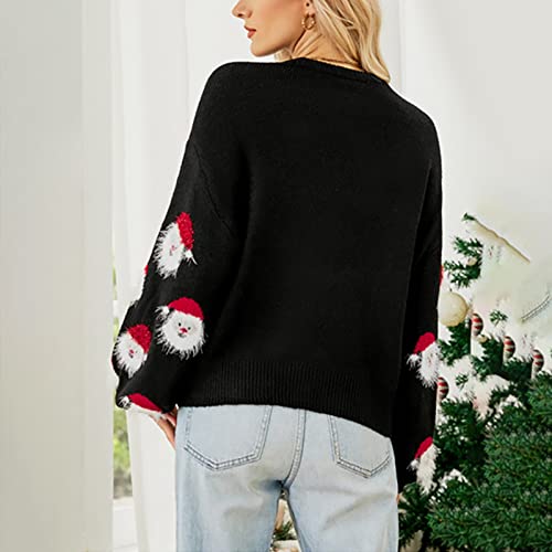 Christmas Sweater for Women Cute Merry Xmas Santa Holiday Pullover Knit Long Sleeve Crew Neck Christmas Sweater Tops Women Ugly Christmas Tree Reindeer Holiday Knit Sweater Pullover