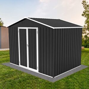 FRANSOUL 6FT x 8FT Outdoor Storage Shed, Metal Tool Shed with Lockable Door, Shutter Vents, Anti-Corrosion Waterproof Pent Roof Storage Utility Garden Shed House for Backyard Patio Lawn, Dark Grey