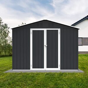 FRANSOUL 6FT x 8FT Outdoor Storage Shed, Metal Tool Shed with Lockable Door, Shutter Vents, Anti-Corrosion Waterproof Pent Roof Storage Utility Garden Shed House for Backyard Patio Lawn, Dark Grey