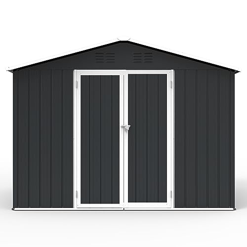 FRANSOUL 6FT x 8FT Outdoor Storage Shed, Metal Tool Shed with Lockable Door, Shutter Vents, Anti-Corrosion Waterproof Pent Roof Storage Utility Garden Shed House for Backyard Patio Lawn, Dark Grey