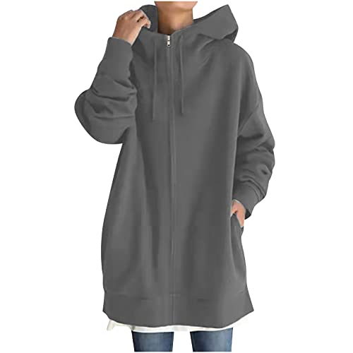 fesfesfes Women Zip Up Hoodie Casual Long Hoodies for Women Tunic Sweatshirts Jackets Winter Coat with Pockets Plus Size