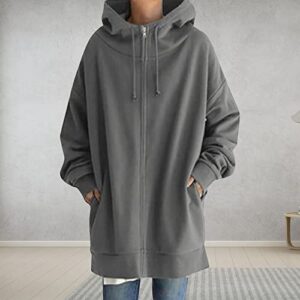 fesfesfes Women Zip Up Hoodie Casual Long Hoodies for Women Tunic Sweatshirts Jackets Winter Coat with Pockets Plus Size