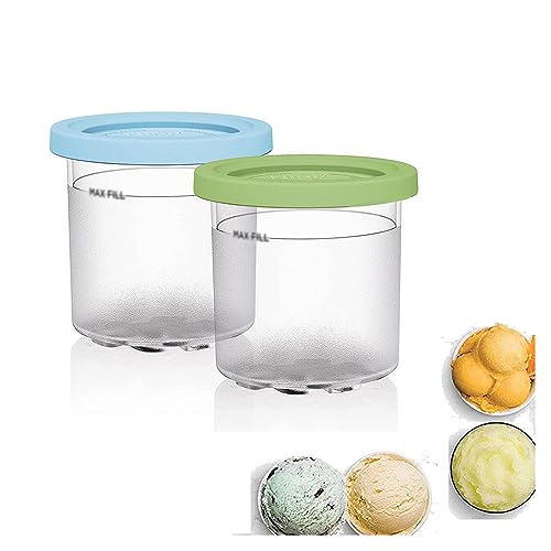 UNDR 2/4/6PCS Creami Pints and Lids, for Ninja Creamy Pints,16 OZ Icecream Container Airtight,Reusable Compatible NC301 NC300 NC299AMZ Series Ice Cream Maker,Blue+Green-2PCS