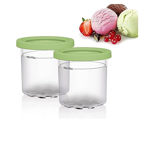 DISXENT 2/4/6PCS Creami Pints and Lids, for Ninja Creami Deluxe,16 OZ Ice Cream Containers Bpa-Free,Dishwasher Safe Compatible NC301 NC300 NC299AMZ Series Ice Cream Maker,Green-4PCS