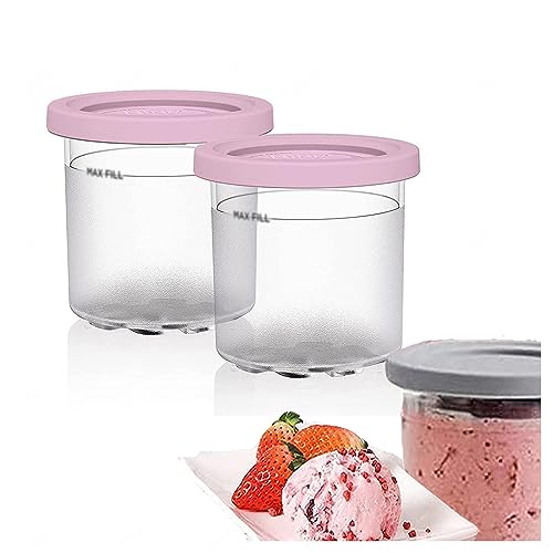 EVANEM 2/4/6PCS Creami Pints, for Creami Ninja,16 OZ Creami Pints Airtight,Reusable for NC301 NC300 NC299AM Series Ice Cream Maker,Pink-2PCS