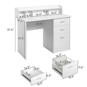 Karl home White Computer Desk with Drawers ＆ Hutch, Modern Home Office Desks with Storage for Kids Students Teens, Small Wood Table for Work Study Gaming Writing, PC Laptop Workstation