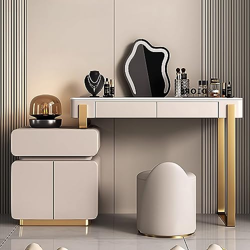 ZGNBSD Luxury Vanity Set - Elegant Makeup Table with Intelligent Mirror, Storage & Comfy Chair, Crafted Solid Wood Bedroom Vanity, for Her