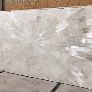 36 x 48 Inches Royal Look Kitchen Counter Table Top Resin Art with Selenite Stone Rectangle White Marble Dining Table