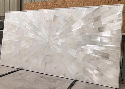 36 x 48 Inches Royal Look Kitchen Counter Table Top Resin Art with Selenite Stone Rectangle White Marble Dining Table