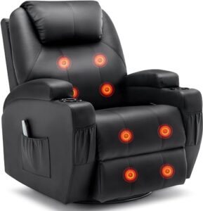 korser recliner chair, rocking chair with massage and heat, 360° swivel recliner chairs for adults, rocker manual recliner with remote control and cup holder for living room, bedroom, nursery