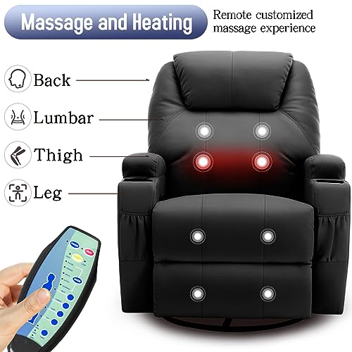 Korser Recliner Chair, Rocking Chair with Massage and Heat, 360° Swivel Recliner Chairs for Adults, Rocker Manual Recliner with Remote Control and Cup Holder for Living Room, Bedroom, Nursery