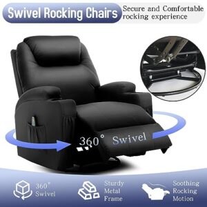 Korser Recliner Chair, Rocking Chair with Massage and Heat, 360° Swivel Recliner Chairs for Adults, Rocker Manual Recliner with Remote Control and Cup Holder for Living Room, Bedroom, Nursery