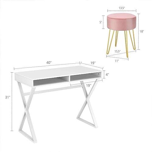 KJNS Vanity Table Set Writing Desk Makeup Table w/Round Velvet Stool Pink Vanity Desk Makeup Vanity Side Tables Bedroom Vanity Table Portable Desk Vanity Set