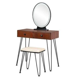 kjns brown makeup vanity table stool set w/touch swith light 2 drawers vanity desk makeup vanity side tables bedroom vanity table portable desk vanity set