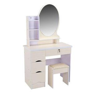 kjns makeup vanity set dressing table w/ 4 drawers + stool + mirror vanity desk makeup vanity side tables bedroom vanity table portable desk vanity set