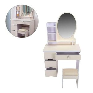 KJNS Makeup Vanity Set Dressing Table w/ 4 Drawers + Stool + Mirror Vanity Desk Makeup Vanity Side Tables Bedroom Vanity Table Portable Desk Vanity Set