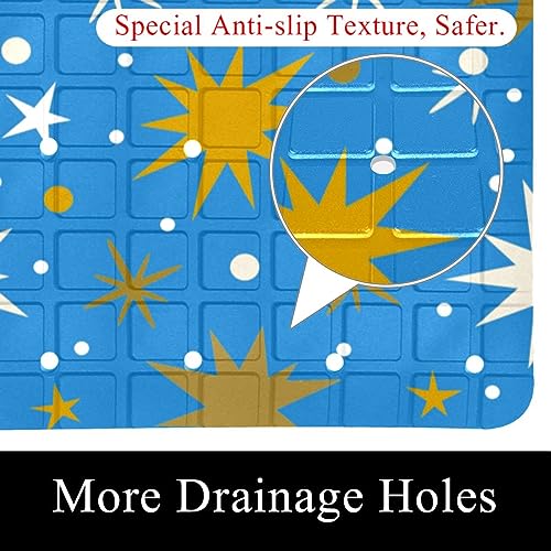 Bath Tub Shower Mat - Anti-Slip PVC Material 15.1x26.8 in, Gentle Cushioning Quick Drying Suction Cups Reliable Solution - Colored Star Pattern Non-Slip Floor Mat