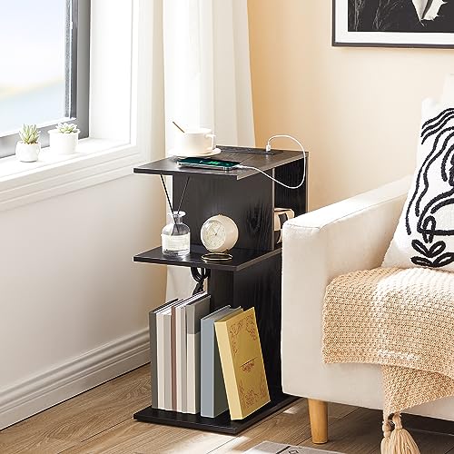 MAHANCRIS End Table with Charging Station and Black Beside Table, Narrow Side Table for Small Spaces, White Slim Nightstand with Light, Beside Table,for Bedroom, Living Room ETWT18E01Z-ETHB78E01