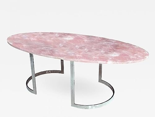 30 x 60 Inches Oval Shape Pink Marble Dining Table Top Rose Quartz Epoxy Art Conference Table for Office Furniture Decor