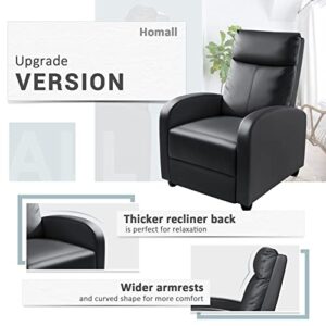 Homall Massage Recliner Chair, Recliner Sofa PU Leather for Adults, Recliners Home Theater Seating with Lumbar Support, Reclining Sofa Chair for Living Room (Dark Black, Leather)