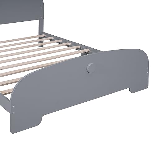 Quarte Cute Full Size Platform Bed with Bear-Shaped Headboard and Footboard, Wooden Bed Frame for Bedroom,No Box Spring Required (Gray/Bear*W)