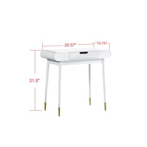 Wollmix White Makeup Vanity Set with Chair, Rental MDF Wooden Simple Economic Dressing Table Makeup Table for Girl Women, High Gloss Finish Dressing Table with Chair,Without Mirror