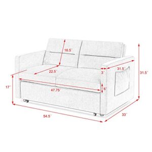 ERYE Modern Convertible Futon Sofa Bed, Adjustable Functional Loveseat Compact Foldable Love Seat,Comfy Sleeper Daybed 3 in1 Recliner Sofa & Couch for Small Space Sofabed, Twin, Gray with Side Pockets