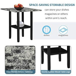 Counter Height Dining Table Set with Storage Shelf 5 Piece Bar Height Faux Marble Table and Chairs Dinning Room Breakfast Table Set Pub Table and Chairs Set of 4, Black Chair+Gray Table