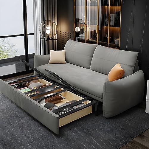 LAKIQ Contemporary Fabric Sofa Bed with Storage Convertible Sleeper Sofa Couch Bed Square Arm Sofa Bed with Bolster Pillows(49" L x 35" W x 28" H)