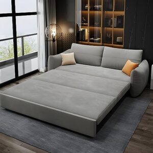 LAKIQ Contemporary Fabric Sofa Bed with Storage Convertible Sleeper Sofa Couch Bed Square Arm Sofa Bed with Bolster Pillows(49" L x 35" W x 28" H)