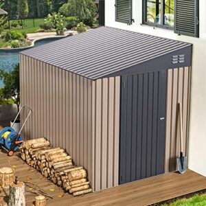 AECOJOY Lean to Storage Shed, 6' x 8' Metal Side Door Sheds & Outdoor Storage, Wall Outdoor Storage Cabinet for Garden