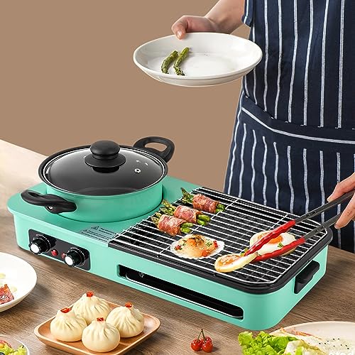 3-in-1 Smokeless Electric Indoor Removable Grill and Griddle Combo, Detachable Shabu Hot Pot Electric, Nonstick Plate, with Adjustable Temperature, BBQ Hotpot Grill Combo