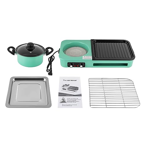 3-in-1 Smokeless Electric Indoor Removable Grill and Griddle Combo, Detachable Shabu Hot Pot Electric, Nonstick Plate, with Adjustable Temperature, BBQ Hotpot Grill Combo