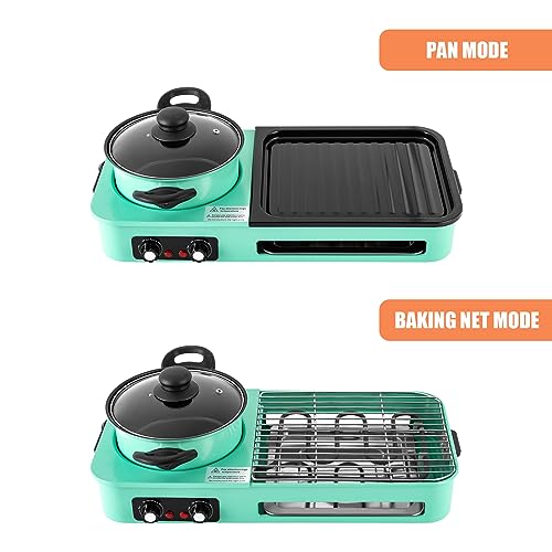 3-in-1 Smokeless Electric Indoor Removable Grill and Griddle Combo, Detachable Shabu Hot Pot Electric, Nonstick Plate, with Adjustable Temperature, BBQ Hotpot Grill Combo