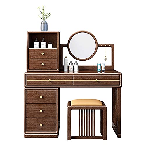 LEONYS Vanity Dressing Table or Makeup Desk with 7-Drawers, with Mirror,Cushioned Stool, Home Furniture Bedroom Makeup Vanity Table Stool Set