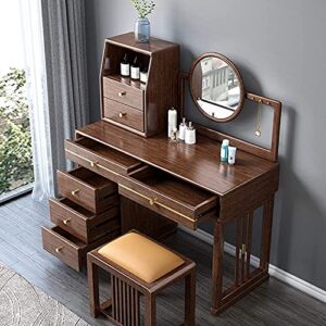 LEONYS Vanity Dressing Table or Makeup Desk with 7-Drawers, with Mirror,Cushioned Stool, Home Furniture Bedroom Makeup Vanity Table Stool Set