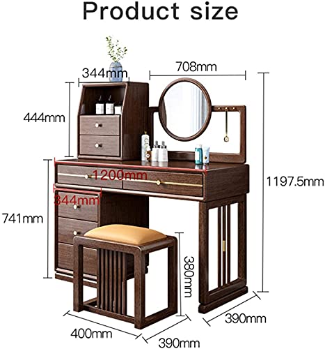 LEONYS Vanity Dressing Table or Makeup Desk with 7-Drawers, with Mirror,Cushioned Stool, Home Furniture Bedroom Makeup Vanity Table Stool Set