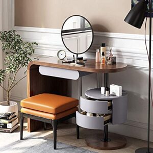 LEONYS Vanity Desk Sets with Mirror and Bench Dressing Table with Cushion Stool for Bedroom, Small Makeup Vanity Set with 2 Organizer Drawers