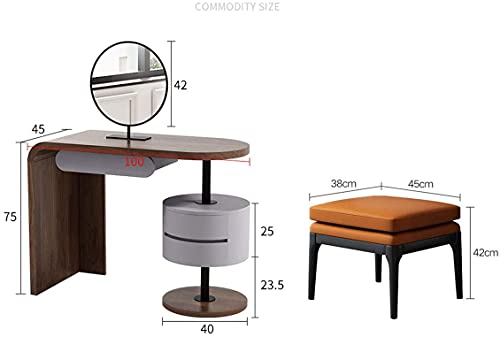 LEONYS Vanity Desk Sets with Mirror and Bench Dressing Table with Cushion Stool for Bedroom, Small Makeup Vanity Set with 2 Organizer Drawers