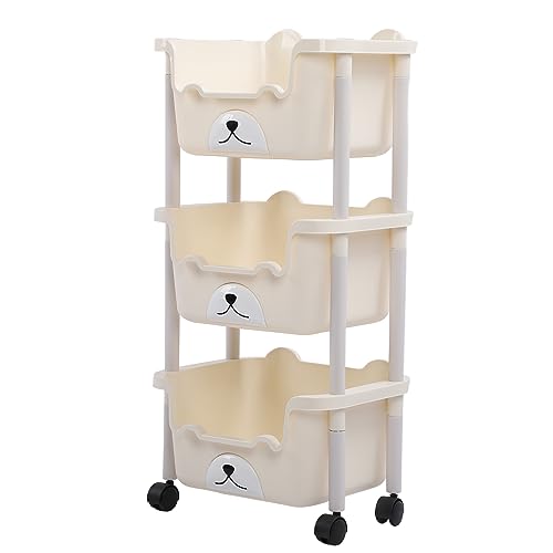 Mobile Utility Cart with Caster Wheels, Rolling Cart Detachable Utility Storage Cart Heavy Duty Storage Basket Organizer Shelves, Easy Assemble for Office, Bathroom, Kitchen (3