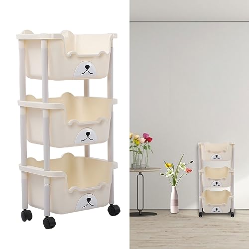 Mobile Utility Cart with Caster Wheels, Rolling Cart Detachable Utility Storage Cart Heavy Duty Storage Basket Organizer Shelves, Easy Assemble for Office, Bathroom, Kitchen (3