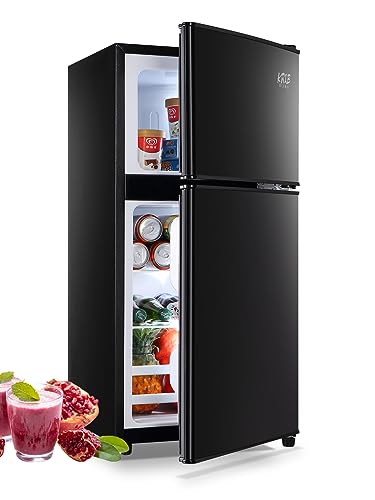 KRIB BLING Refrigerator with Freezer, 3.5 Cu.Ft Mini Fridge,Lock Fresh,7 Level Adjustable Thermostat ct for Dorm, Bar, Office,Kitchen, Bedroom,Black