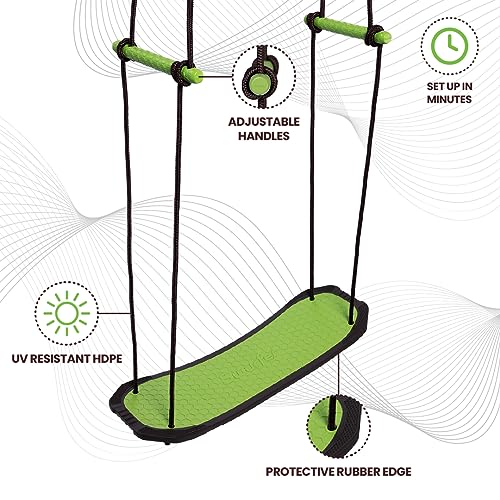 Swurfer Stand Up Tree Swing, Outdoor Swing for Adults, Kids - Durable, Weatherproof, Easy Installation, Adjustable Handles, Protective Rubber Edge, Swingset Outdoor, Outdoor Play, 200lbs, Age 6 and Up