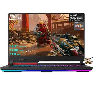 asus rog strix g15 advantage g513 gaming laptop 15.6” qhd ips 165hz amd octa-core ryzen 9 5980hx (beat i9-10885h) 32gb ram 1tb ssd radeon rx 6800m 12gb graphic usb-c rgb backlit win11 + hdmi cable