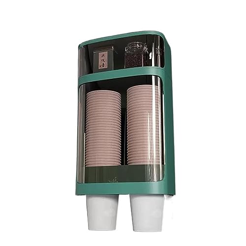 Disposable Water Cup Dispenser with Top Storage Box for Tea Bags or Coffee Capsules, Automatic Paper Cup Extractor, Fits Cone or Flat Bottom Cups,Wall Cup Holder for Bathroom Home Hospital Office Gym