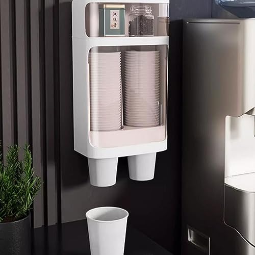 Disposable Water Cup Dispenser with Top Storage Box for Tea Bags or Coffee Capsules, Automatic Paper Cup Extractor, Fits Cone or Flat Bottom Cups,Wall Cup Holder for Bathroom Home Hospital Office Gym