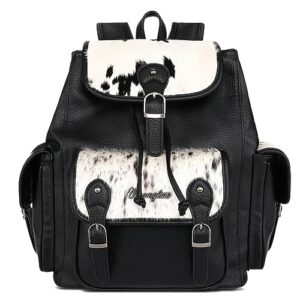 montana west wrangler hair-on cowhide collection backpack western buckled back pack black wg12-9110bk